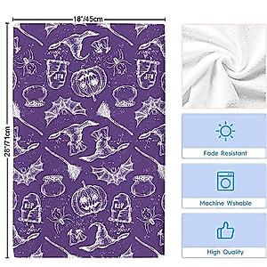 Kitchen Towels Happy Halloween Purple Absorbent Tea Towel Soft Hand Dish Towel Pumpkin Witch Bat Reusable Washable Cleaning Cloth Hand Bath Towels for Bathroom Bar for Everyday Cooking (Pack of 1)