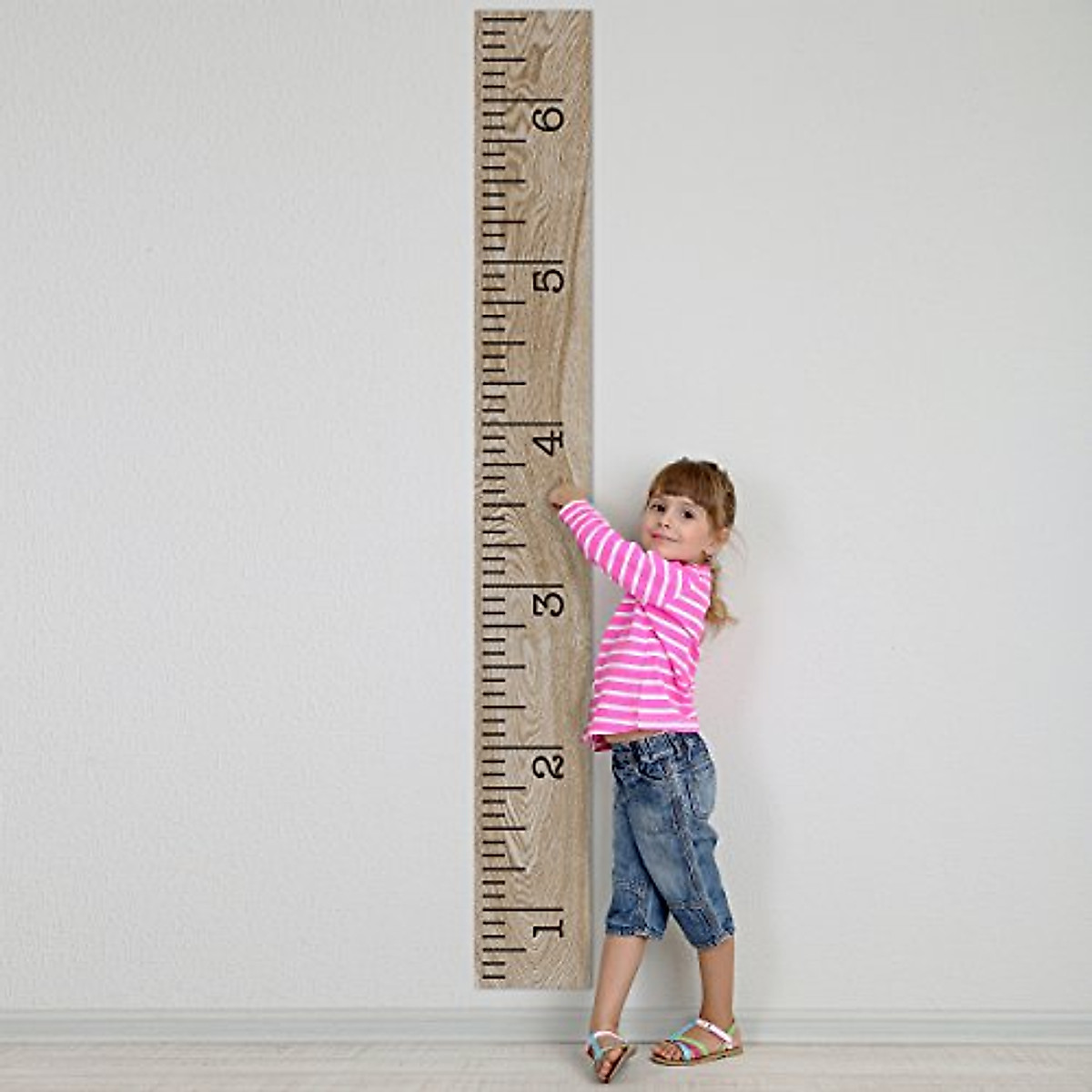 Vinyl Growth Chart | Single Transfer for Easy Application | Kids DIY Height Wall Ruler Kit | Large Measuring Tape Sticker Number Decal Wood Measure Chart Wooden Board Children Decor Growing Baby Room