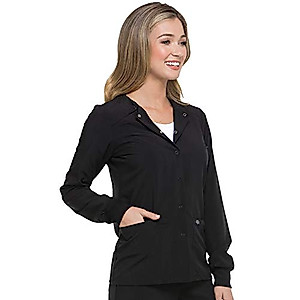 Dickies EDS Essentials Women Warm Up Scrubs Jacket Snap Front DK305, S, Black