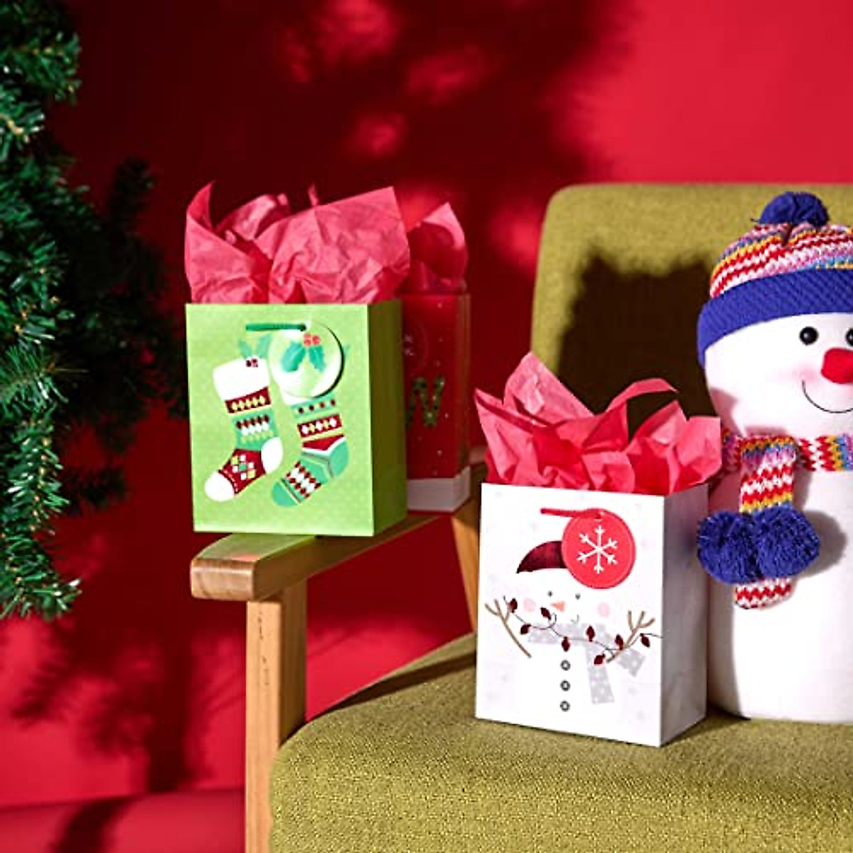 SUNCOLOR 12 Pack 6" Small Christmas Gift Bags With Handle