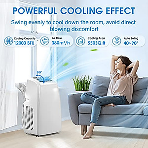 Air Choice 12000 BTU Portable Air Conditioner, 3-in-1 Portable AC Unit with Dehumidifier & Fan & 24HR Timer, LED Display, up to 550 Sq.Ft, Build in Universal Wheels for Quiet Portable AC Unit for Room