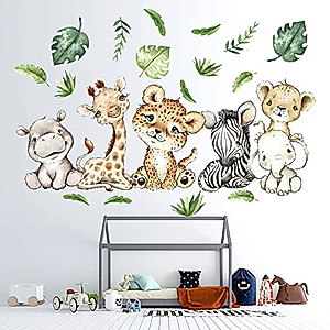 Jungle Animals Wall Decals Giraffe Tiger Zebra Elephant Wall Stickers for Living Room Bedroom Kids Room Nursery Wall Decor