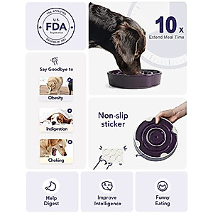 LE TAUCI Slow Feeder Dog Bowls Ceramic, 1.5 Cups Slow Feeding Dog Bowl Small Medium Breed, Puppy Slow Feeder Bow for Fast Eaters, Dog Dishes to Slow Down Eating, Puzzle Dog Food Bowl, Maze Purple