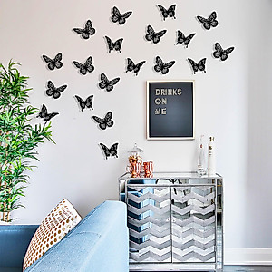 Halloween Black Butterfly Decorations Wall Decor,48Pcs 2 Styles 3 Sizes Butterflies Stickers for Cake Cupcake Toppers, 3D Paper Butterfly Decals for Birthday Goth Party Bathroom