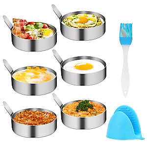 4/6 Pack Egg Ring, 3 Inch Egg Mold Ring Non Stick Stainless Steel Egg Mold Egg Rings for Frying Eggs Pancake Sandwich Cooking Beefsteak Griddle Kitchen Gadgets for Breakfast