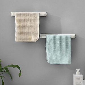 2pcs Sliding Rack Hand Towel Rack Punch Towel Wall Mounted Towel Holder Bathroom Towel Rods Coat Hangers Space Saving Towel Bar Organizer Stand Baby Rag Rack White Abs Scarf