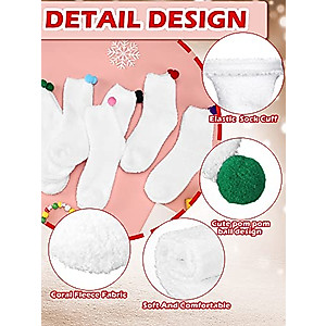 6 Pairs Women Pom Pom Socks with Balls Fuzzy Fluffy Socks for Women Winter Slipper Socks Crew Socks Stocking Stuffer Gifts (White)