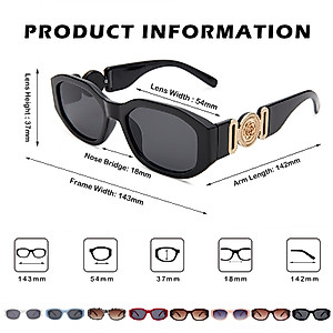 Hycredi Rectangle Sunglasses for Women Men Retro Driving Glasses 90’s Vintage Fashion Irregular Frame UV400 Protection（Black/Grey）