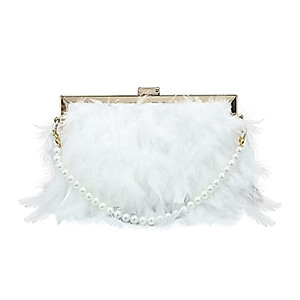 Emprier Feather Pearl Clutch Purses For Women Pearl Chain Shoulder Bag Wedding Party Evening Dress Bag