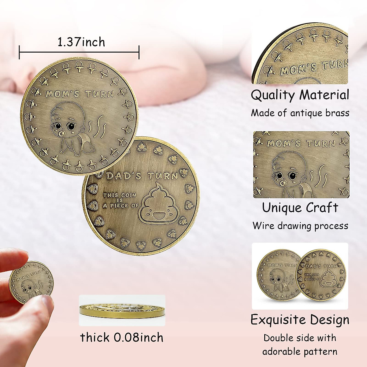 New Parent Decision Coin for Mom Dad Baby Pregnancy Gifts for First Time Mommy Daddy New Parents Gifts for Couples Double Sided Funny Decision Making Coin Christmas Birthday Present