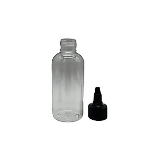 Natural Farms 4 oz Clear Boston Plastic Bottles -12 Pack Empty Bottle Refillable - BPA Free - Essential Oils - Aromatherapy | Black Twist Top Cap - Made in the USA