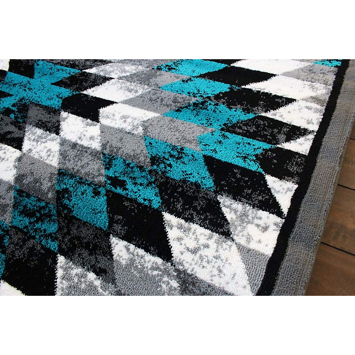 Masada Rugs, Stephanie Collection Area Rug Southwest Native American Distressed Design 1106 Turquoise Grey White Black (8 Feet X 10 Feet)
