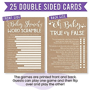 25 Rustic Word Scramble For Baby Shower, 25 True Or False Game, 25 Baby Animal Matching, 25 Nursery Rhyme Game - 4 Double Sided Cards Baby Shower Ideas, Baby Shower Party Supplies