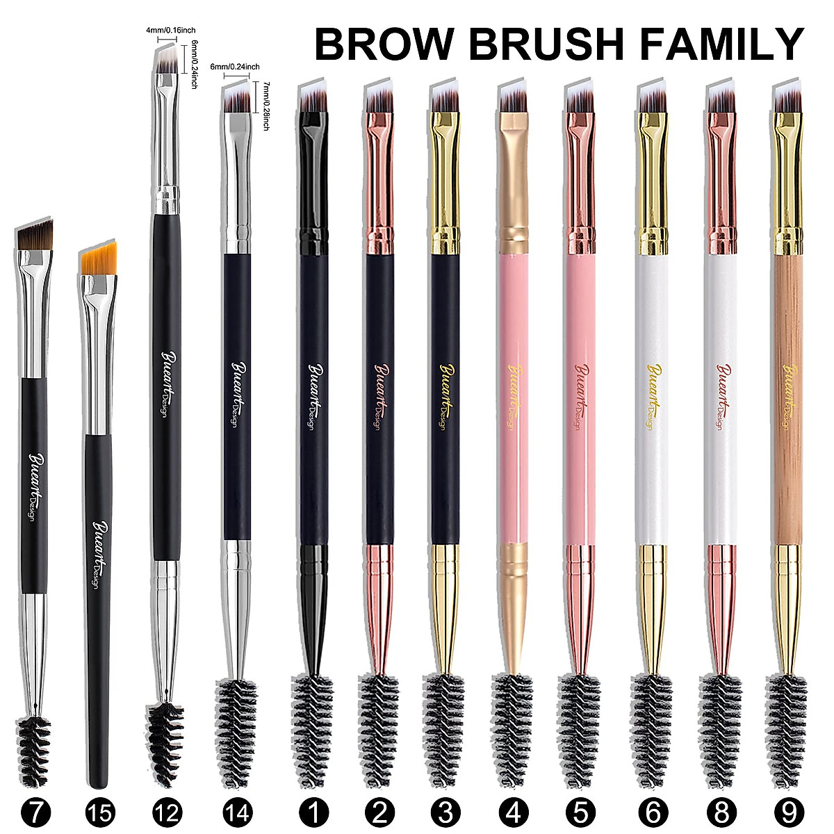 Bueart Design PRECISION Concealer brush for eyebrows Dual Ended Detail Flat Eyeliner definer Brow Brush with spoolies for eyebrow eyelash Spiral Brush Spoolie Mascara Brush