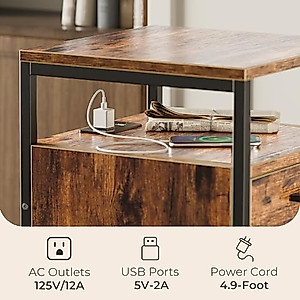 SUPERJARE File Cabinet with Lock & Charging Station, 2 Drawers Rolling Filing Cabinet, Office File Cabinet with Wheels & Open Shelf, for Home Office, A4/Letter Size Files - Rustic Brown