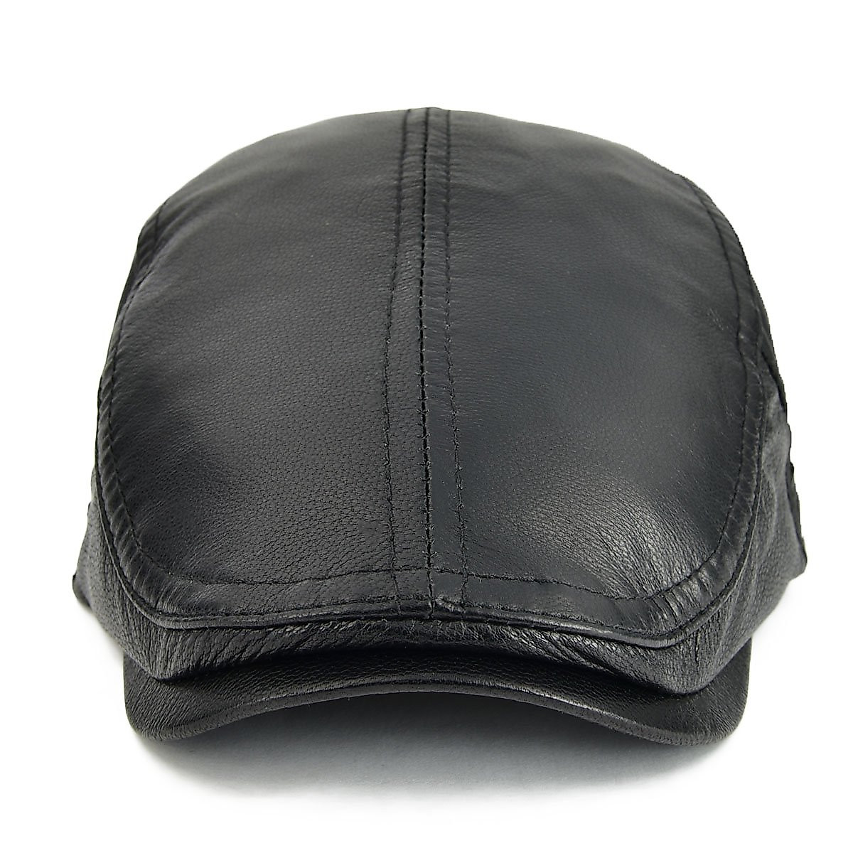 VOBOOM Men Women Adjustable Genuine Leather Ivy Cap Newsboy Hat (Black)