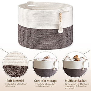 Mkono Extra Large Laundry Basket Woven Cotton Rope Storage Baskets for Blankets Toys Clothes Organizer, Decorative Clothes Hamper with Handle, 21.7" x 13.8"