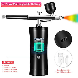 3 Modes Airbrush Kit with Compressor, 900 mAh Airbrush Set with 0.3mm Tip, Rechargeable Handheld Airbrush Compressor Gun Cleaner for Makeup, Painting, Nail, Cake Decor