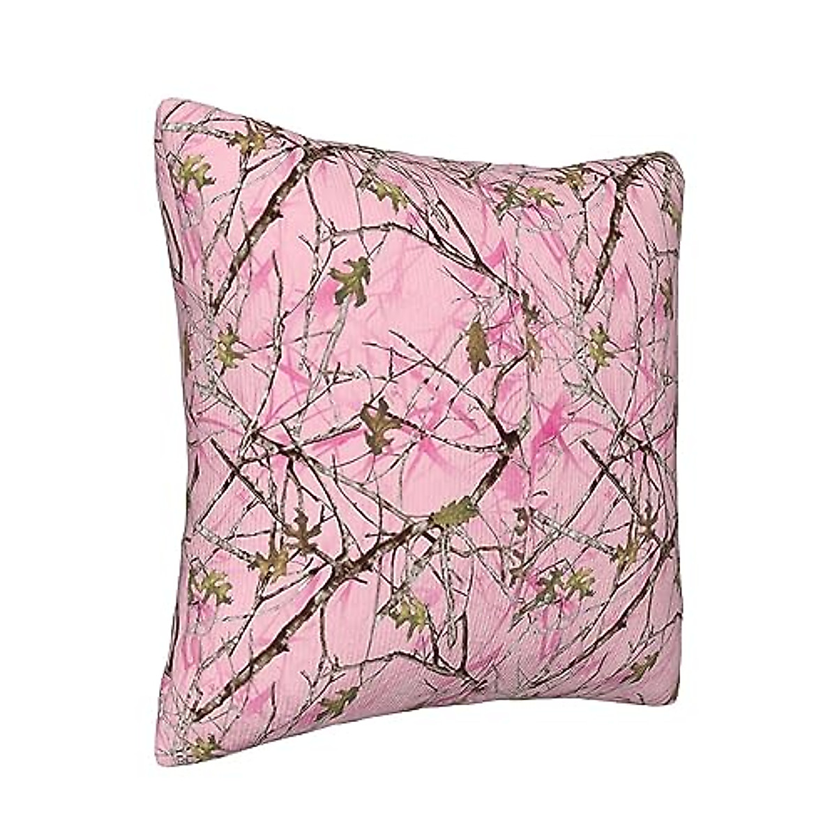 Pink Leaves Camo Throw Pillow Covers Corduroy Pillowcases Soft Square Cushion Case Decorative Cushion Covers for Bedroom Sofa Farmhouse 16"x16"