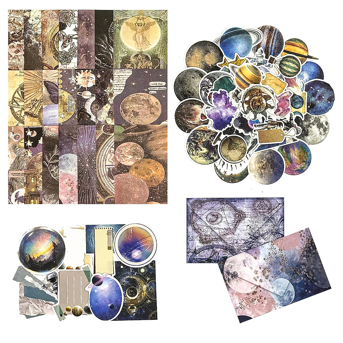 Chuchengio 100Pcs Scrapbook Craft Paper Kit for Scrapbook Journaling Supplies,Scrapbook Space Stickers Aesthetic for Scrapbooking Supplies,