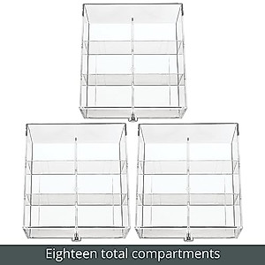 mDesign Plastic Wide Kitchen Pantry, Cabinet, Countertop Organizer Storage Station with 3 Drawers for Coffee, Tea, Sugar Packets, Sweeteners, Creamers, Drink Pods, Packets; 18 Sections, 2 Pack - Clear