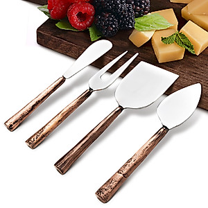 Foxglove Market Premium Cheese Knife Set - Set of 4 Hand-Forged Cheese Knives -Charcuterie Knife Set - Silver and Copper Stainless Steel - Cheese Knife Set For Charcuterie Board - Charcuterie Utensils