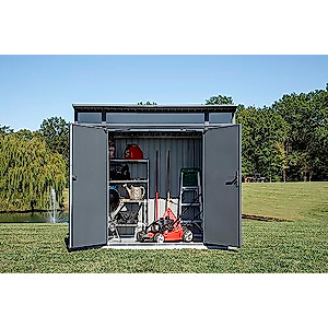 Sojag 8' x 5' Denali Outdoor Lockable Steel Storage Building with Windows, Anthracite