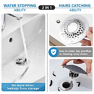 BUTOFINUS Bathtub Stopper with Drain Hair Catcher Set, Drain Clog Remover, 2 in 1 Double Anti-Clogging Design Tub Stopper, Pop Up Bathtub Plug for 1.6"-2.0" Drain Hole