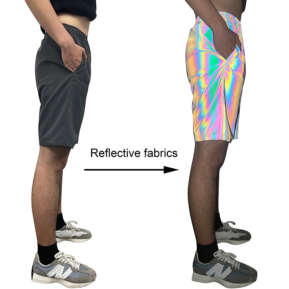 LZLRUN Rainbow Reflective Shorts Pants Men Fluorescent Trousers Casual Night Jogger (XL, Shorts)