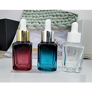 COSIDEA 6pcs Empty gradient Blue Square 30ml / 1oz Glass dropper bottle for Serum essence oil bottles container packing