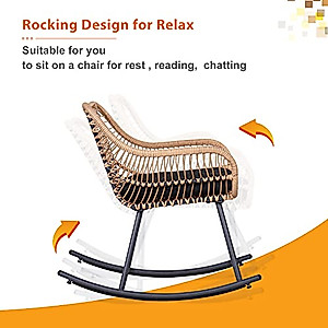 Verano Garden Set of 2 Patio Rocking Chairs Set, All Weather Outdoor Bistro Chairs, Natural Wicker Chairs Set for Balcony, Deck, Porch