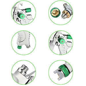 CenVen Hvlp Spray Gun, Air Spray Gun Paint Sprayer Gun with 1.4/1.7/2.0/2.5mm Nozzles, 600ml Capacity Great for Walls, Automotive, Home Improvement (Green)