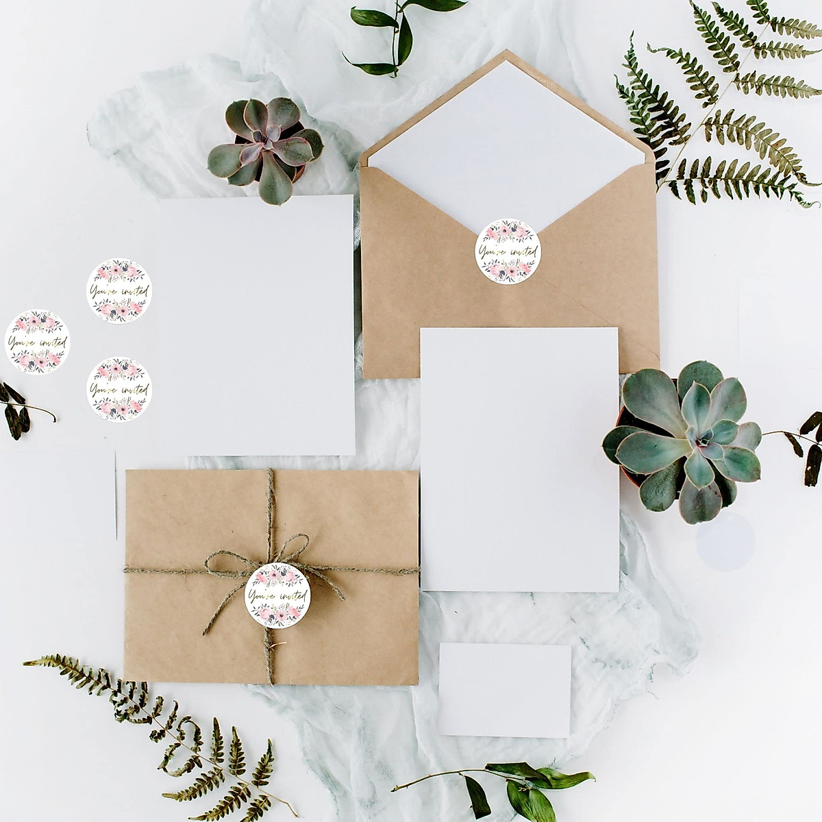 Mobiusea Creation Floral Party You're Invited Envelope Seal Stickers | 1.4 inch | Gold Foil | 54pcs Waterproof Invitation Stickers for Wedding, Bridal Shower, Birthday, Boho Girl Baby Shower