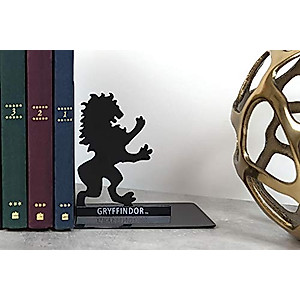 Harry Potter Metal Bookends - Black Hogwarts House Gryffindor Diecast Design - Decorative Book Holder - Home, Office, Kitchen, Room Decor - Books Collection Display for Shelves - Desk Accessories Set