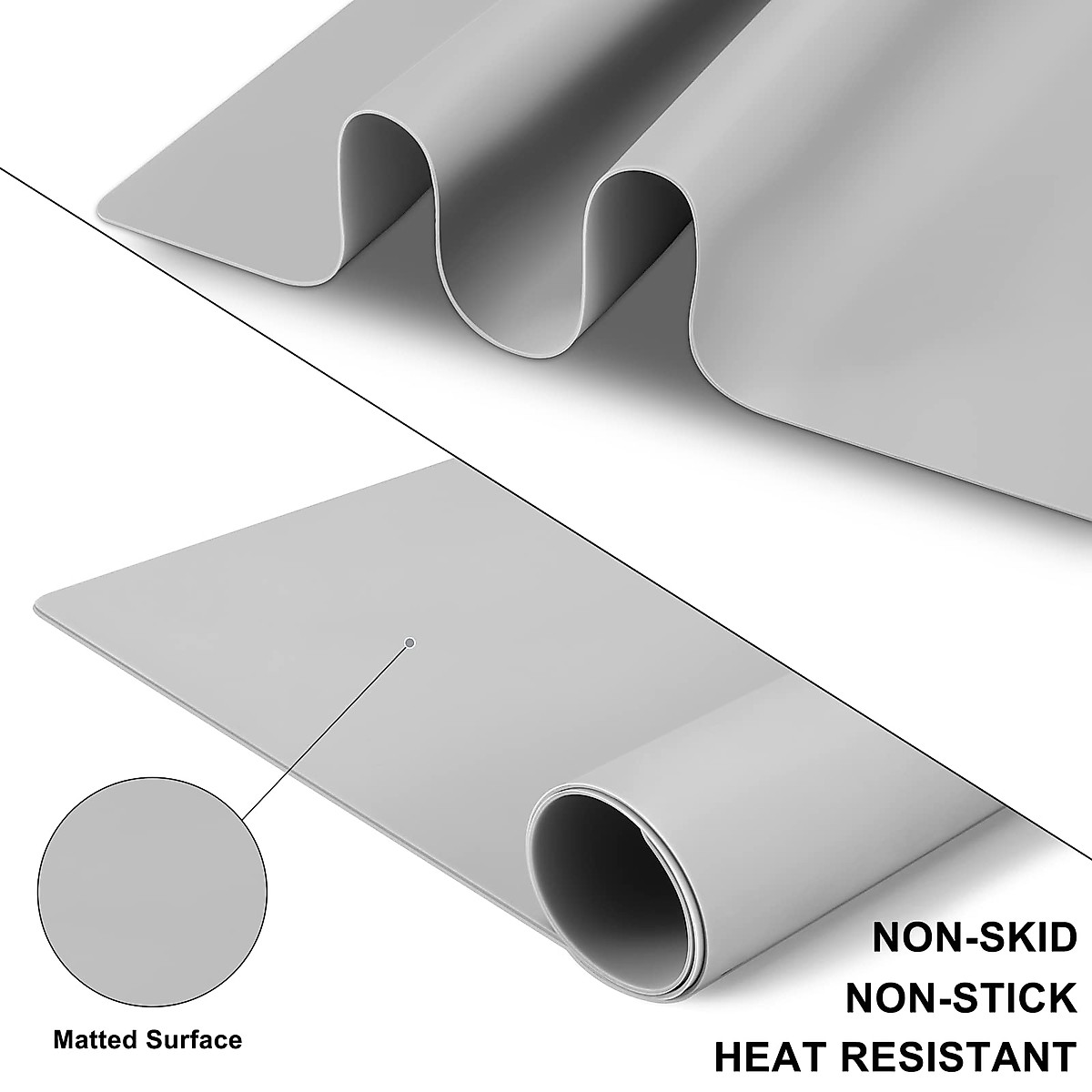 Silicone Mats for Kitchen Counter, Heat Resistant Mats for Countertop Protector, Waterproof, Washable, Non Slip, Multipurpose, Microwave, Cooking XL Large Silicone Mat, 23 x 15in, 1mm, Set of 2, Grey