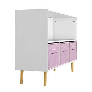 Zacis Kids Bookshelf, Kids Book Rack with Collapsible Fabric Drawers, Toy Storage Organizer Cabinet Bookcase for Kids Room, Nursery, Playroom, Bedroom