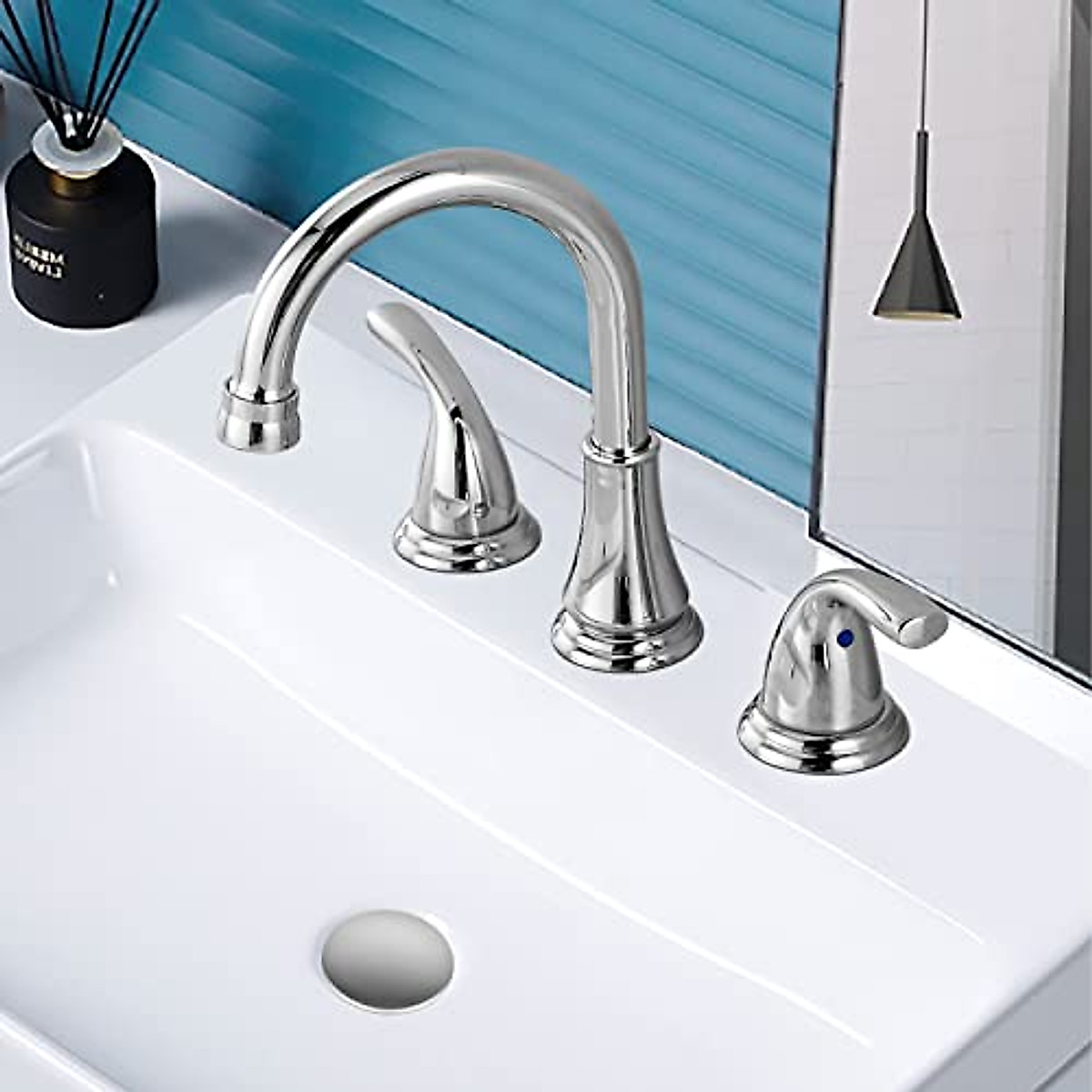 Cinwiny Widespread Bathroom Faucet for Sink 3 Hole 8 inch Deck Mounted Vanity Faucet 2 Handles Bathroom Sink Faucet with Pop up Drain,Polish Chrome,C-Handle