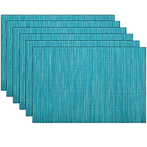 SHACOS Placemats Set of 6 Woven Vinyl Place Mats for Dining Table Wipe Clean Stain Resistant Table Mats (6, Teal Blue)