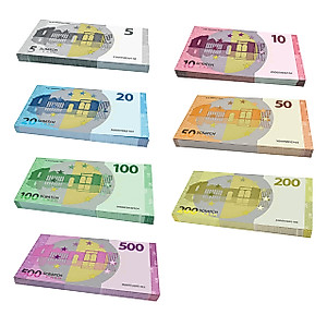 Scratch Cash Bundle Money to Play (Size Increased to 125% Compared to The Real Ones) 175 Banknotes - 7 Stacks of Euro 25 x € 5, 10, 20, 50, 100, 200 and 500