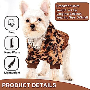 Leopard Dog Sweater for Small Dogs Girl Boy Sweatshirts Fleece Doggie Sweaters Winter Dog Clothes Female Male Pet Cat Pup Warm Clothing Outfit for Yorkie Chihuahua, Small