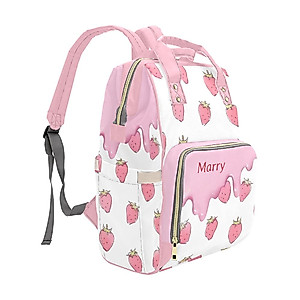 XOZOTY Pink Strawberry Diaper Bags with Name Waterproof Mummy Backpack Nappy Nursing Baby Bags Gifts Tote Bag for Women