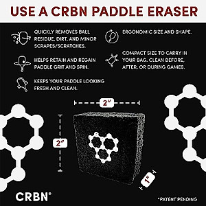 CRBN Pickleball Paddle Eraser, Best Carbon Fiber Pickle Ball Racket Cleaner, Fast & Easy Rubber Bar to Remove Ball Residue, Dirt, & Minor Scrapes/Scratches - Patent Pending