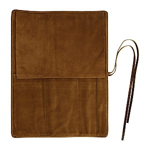 ELIZO Genuine Leather Knife Roll Set Small Chef's Knife Case Holder Cutlery Sheath Carrying Case Organizer Storage Bag Travel Friendly Artist Gift for Men & Women Teak