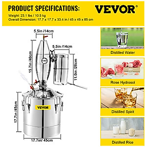 VEVOR Alcohol Still 18.5Gal/70L Alcohol Distiller with Ceramic Balls for Purer Wine Distillery Kit for Alcohol with Brewing Kit for DIY Whisky Wine Brandy