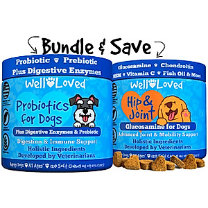 Well Loved Probiotics for Dogs and Joint Supplement for Dogs, Well Loved Dog Chews, Made in USA, Vet Developed, Dog Probiotic Chews, Glucosamine for Dogs