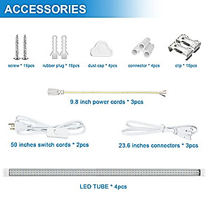 SHOPLED 8FT LED Shop Light Fixture, 90W 11700LM 6000K Cool White, D Shape, High Output, Clear Cover, T8 Linkable 8 Foot LED Tube Light for Garage with Plug, Warehouse, Workshop, 4 Pack