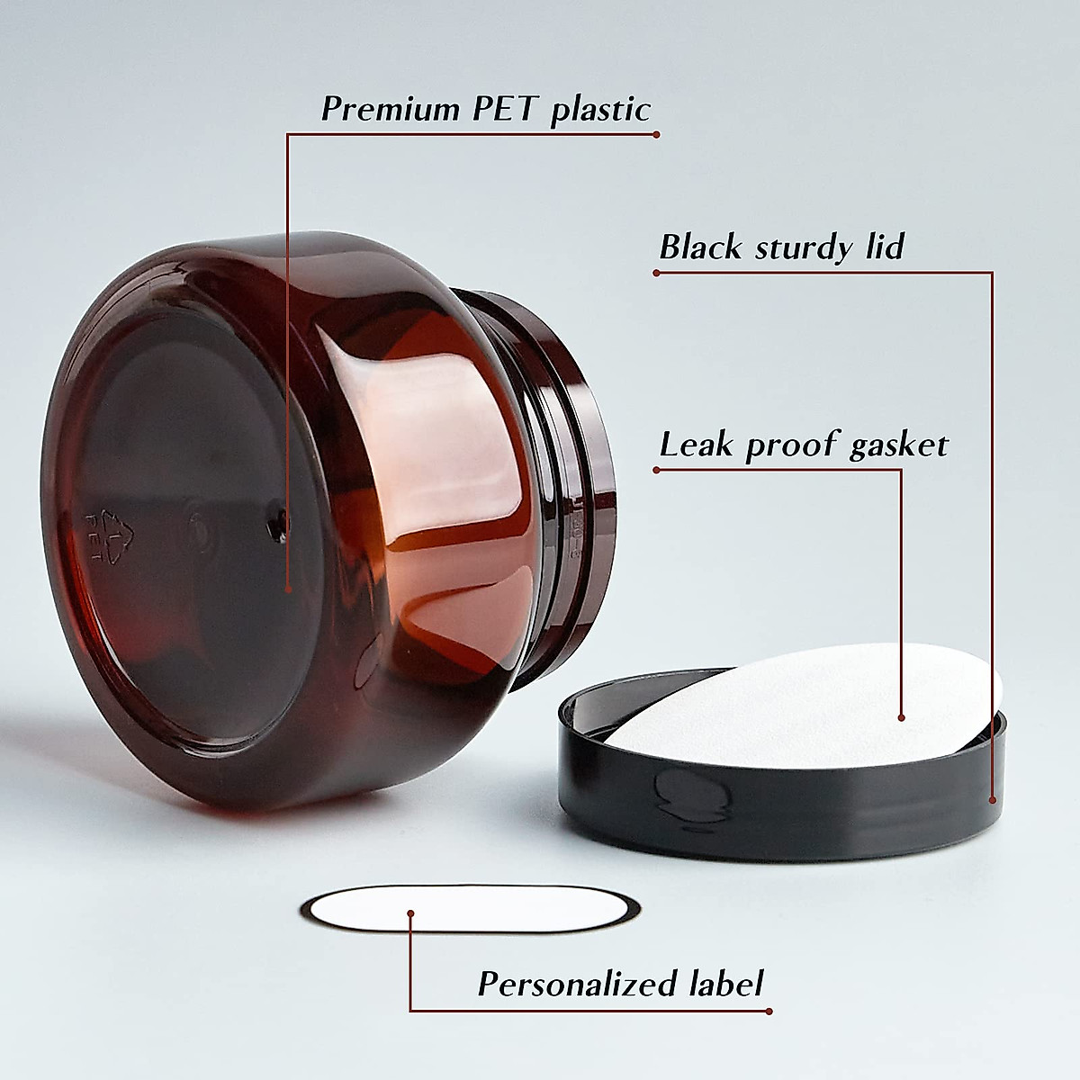 Qeirudu 24 Pack 8 oz Amber Plastic Jars with Lids and Labels, Body Scrub Jars with Lids Empty Refillable Cosmetic Containers for Body Butter, Face Creams, Lotion and Essential oil