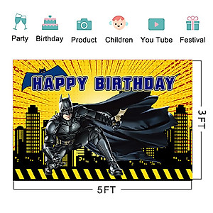 Hero Backdrop for Birthday Party Decorations Yellow Background for Party Cake Table Decorations Superhero Black Theme Banner 5x3ft