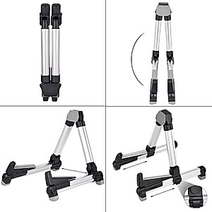 EASTROCK Folding Guitar Stand,Portable Tripod A Frame Aluminium Music Stand for Acoustic Electric Guitars, Bass, Violin, Ukulele, Banjo ( Silver)