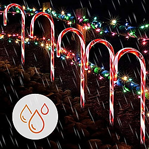 Twinkle Star Christmas Candy Cane Lights, 10 Pcs Christmas Pathway Markers with 60 Count Incandescent Warm White Fairy Lights for Outdoor Holiday Walkway Patio Garden Christmas Decorations